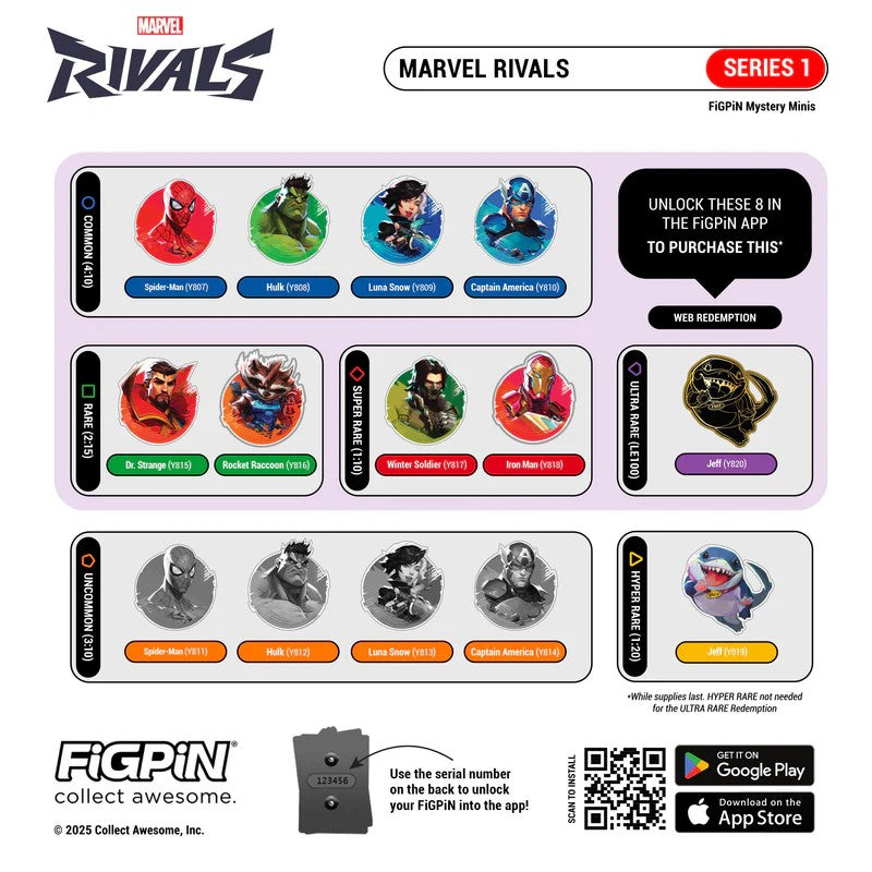 FiGPiN Marvel Rivals Series 1 Mystery Mini Pin Box (10 Mini Boxes ...